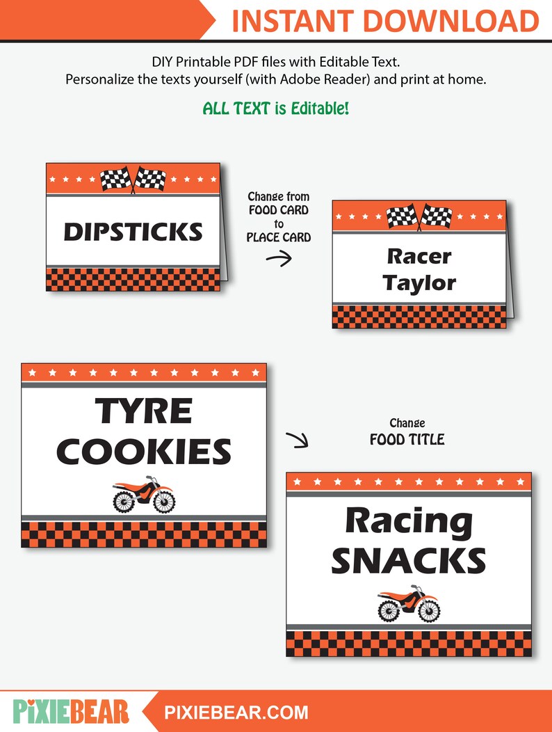 Motorcycle Party Food Labels Printable Decorations for a - Etsy Canada