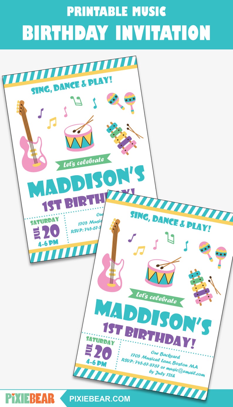 Music Birthday Invitation Printable Music Party Invitation - Etsy