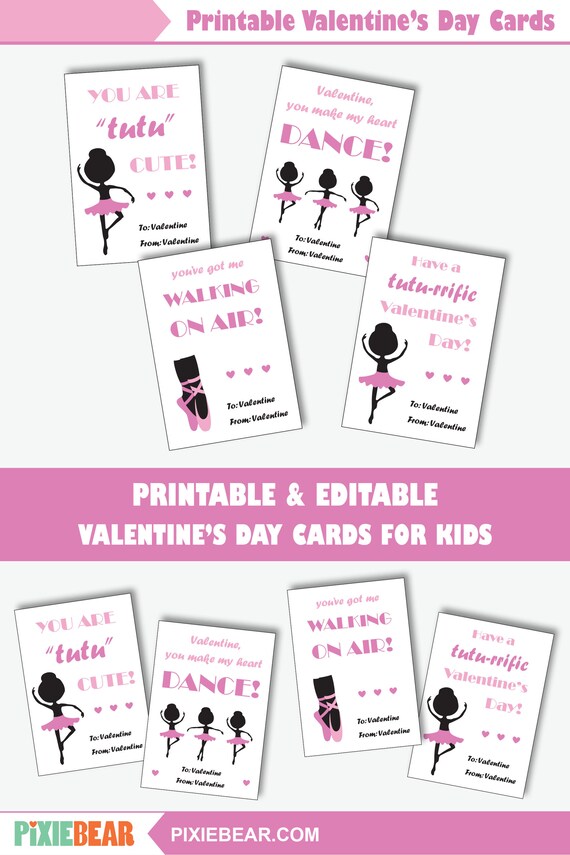 Ballerina Valentine's Day Cards - Printable Ballerina Valentine ...