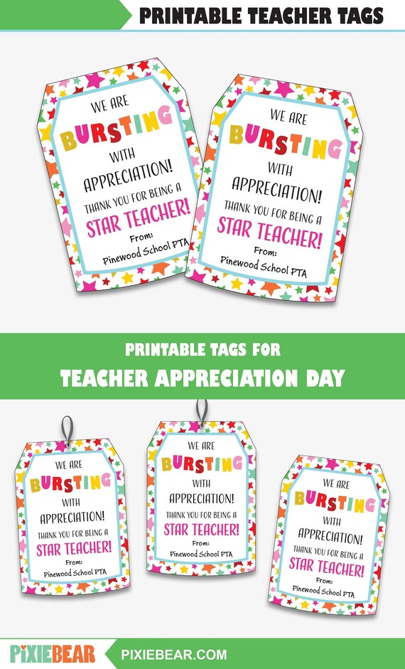 Bursting With Appreciation Tag, Printable Teacher Appreciation Thank ...