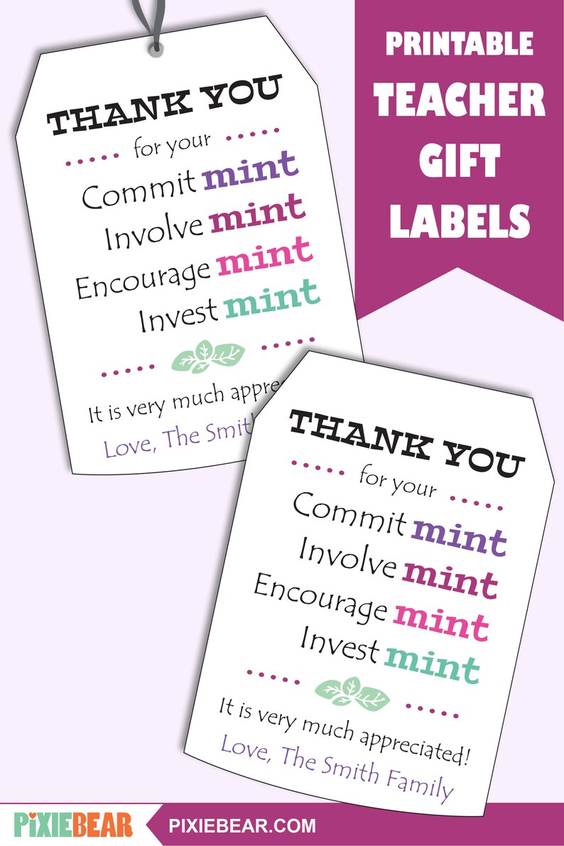 Mint Teacher Appreciation Labels Printable Mint Teacher - Etsy