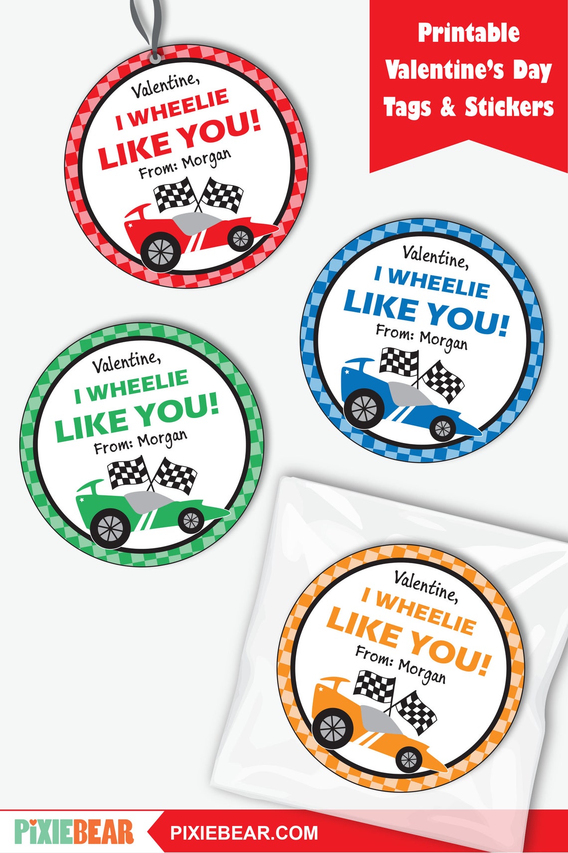 Race Car Valentine Stickers for Kids Printable Valentine Car - Etsy