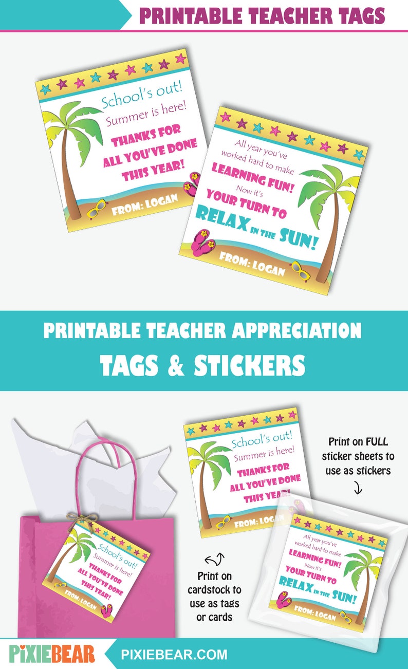 Beach Teacher Appreciation Tag Printable Teacher - Etsy