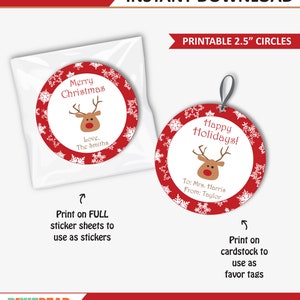 Christmas Sticker Tags, Reindeer Gift Tags, Printable Christmas Gift ...