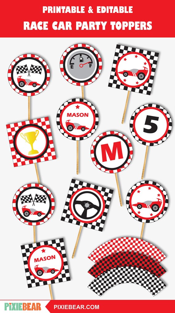 Race Car Cupcake Toppers, Printable Race Car Party decorations, Race ...