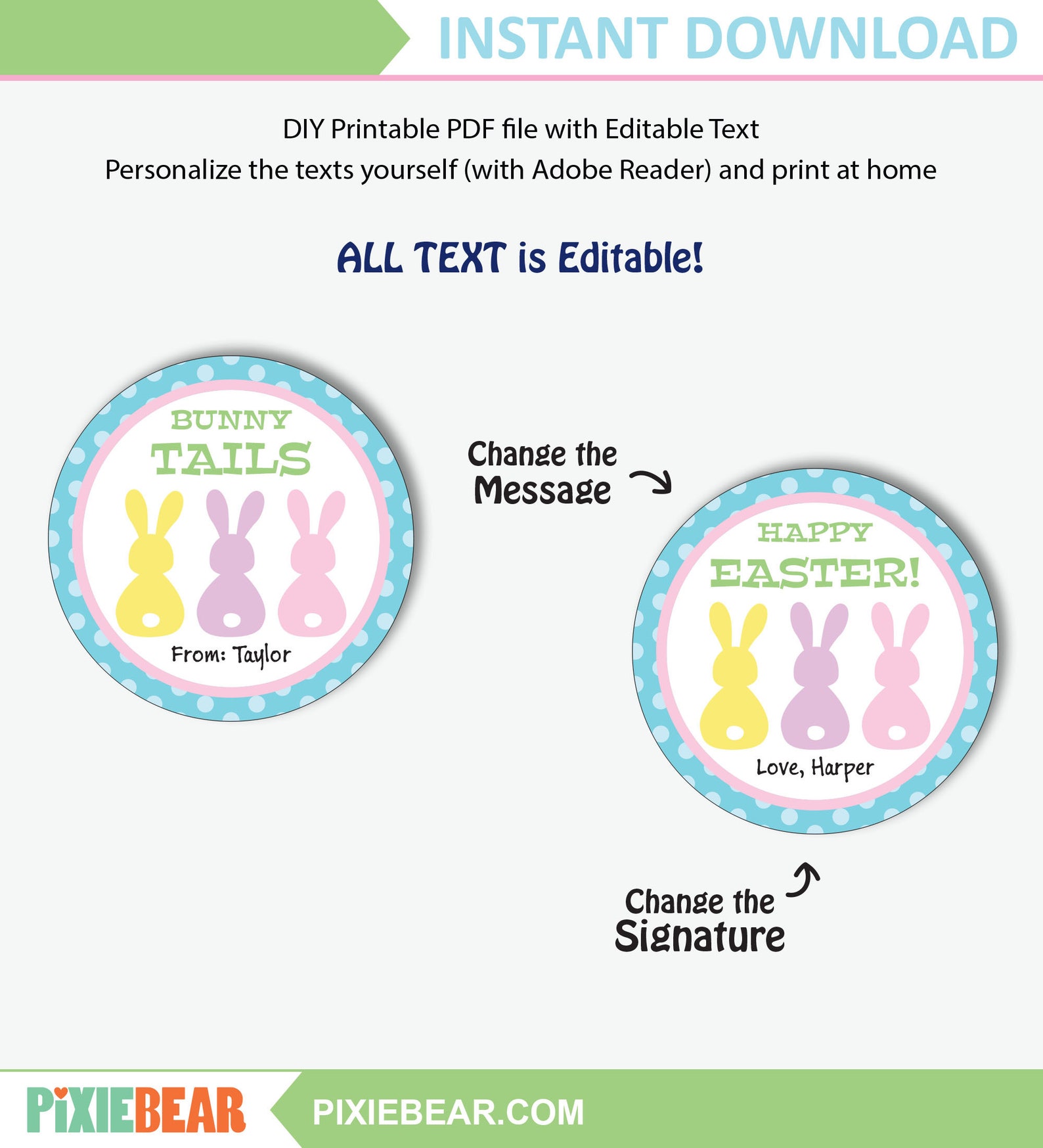 Easter Bunny Tails Labels, Printable Easter Bunny Stickers ...