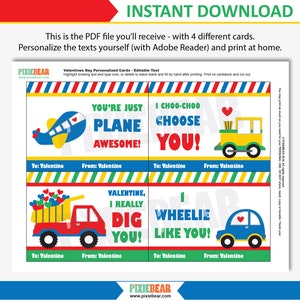 Transportation Valentine's Day Classroom Cards Printable Kids Valentine ...
