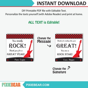 Music Teacher Appreciation Tags Printable Teacher Rock Star Thank You ...