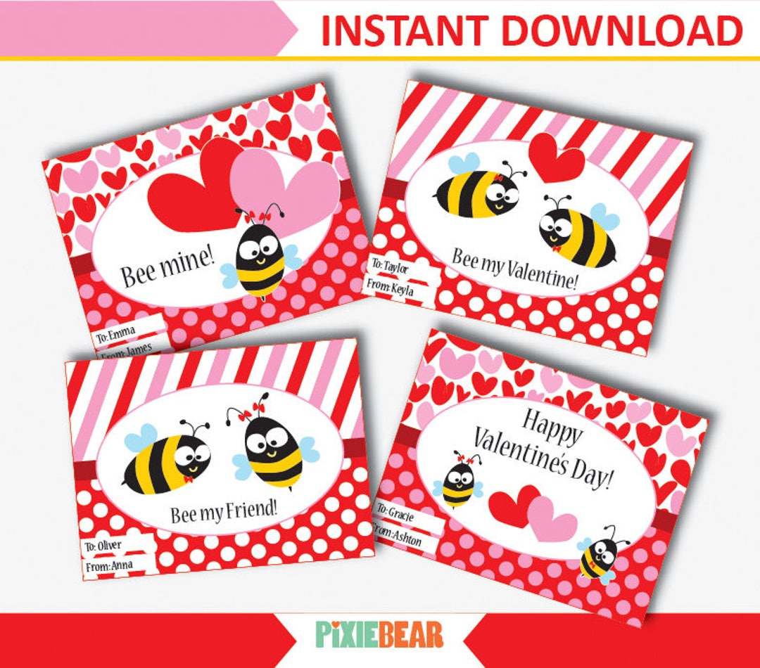 Bee Valentine Cards Kids Valentines Cards Valentines Day Cards for Kids ...
