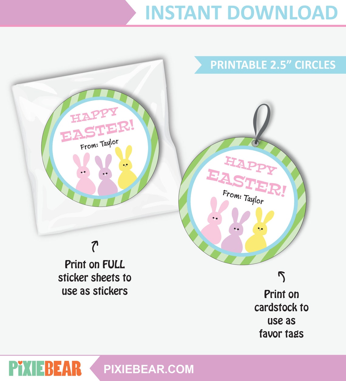 Printable Easter Bunny Tag Happy Easter Bunny Stickers for | Etsy