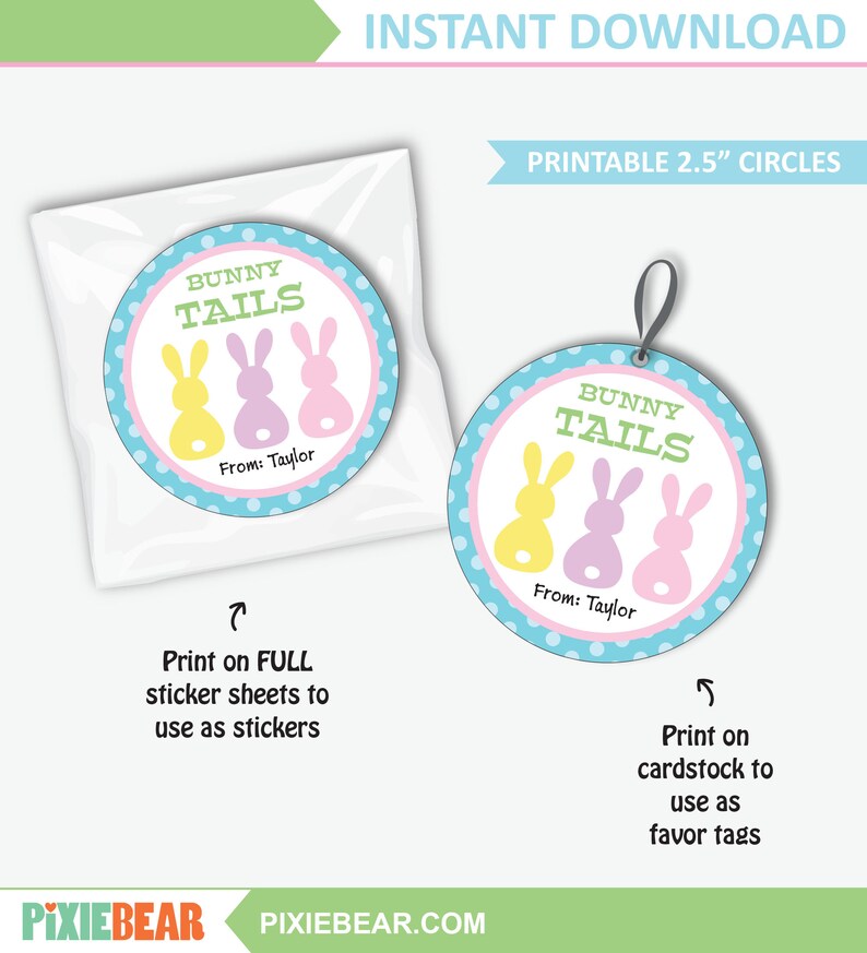 Easter Bunny Tails Labels Printable Easter Bunny Stickers | Etsy