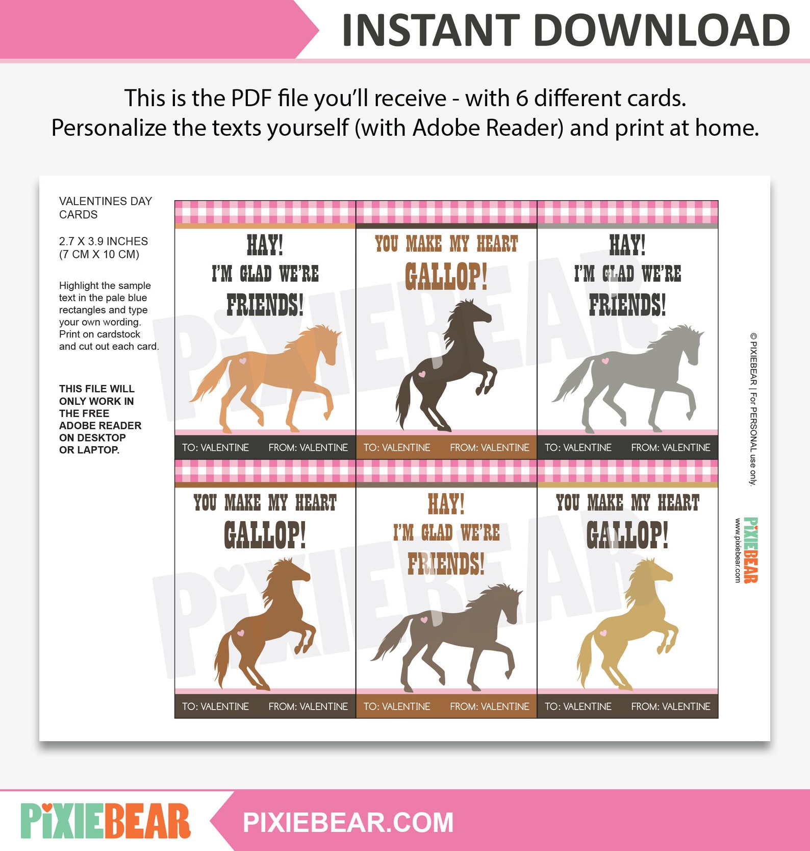 Horse Valentine Cards for Kids Printable Valentine's Day | Etsy