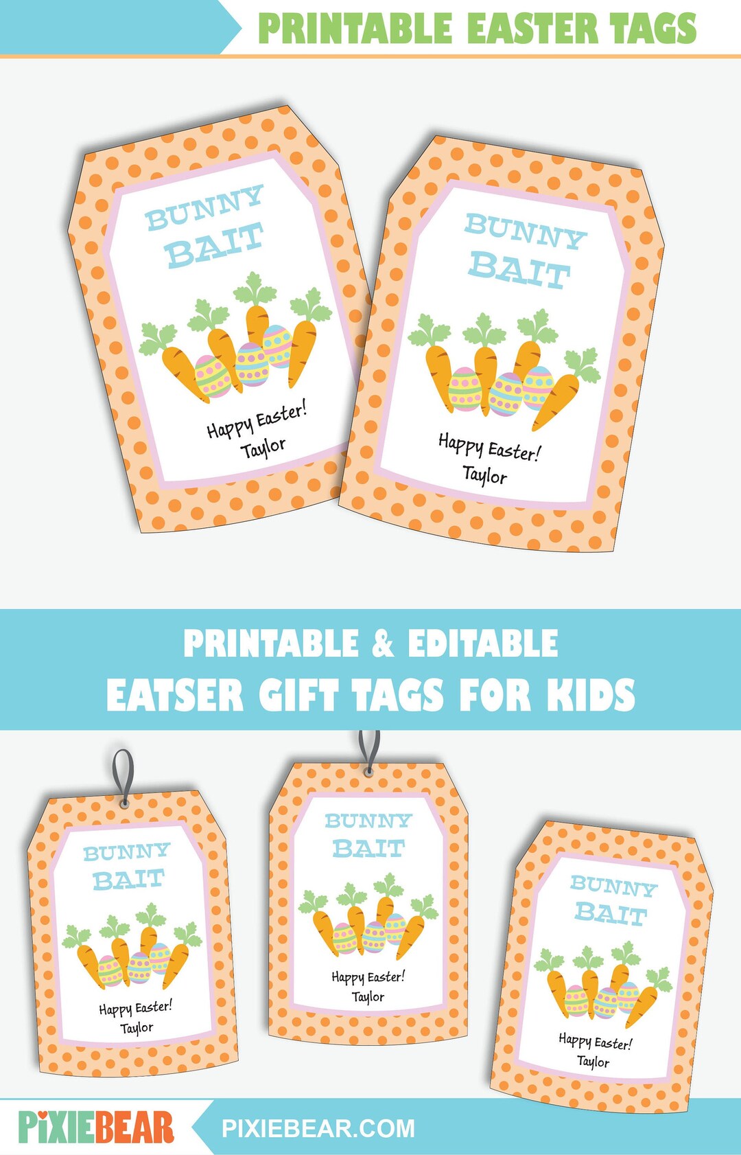 Easter Bunny Bait Tags Printable Easter Gift Tags, Editable Easter ...