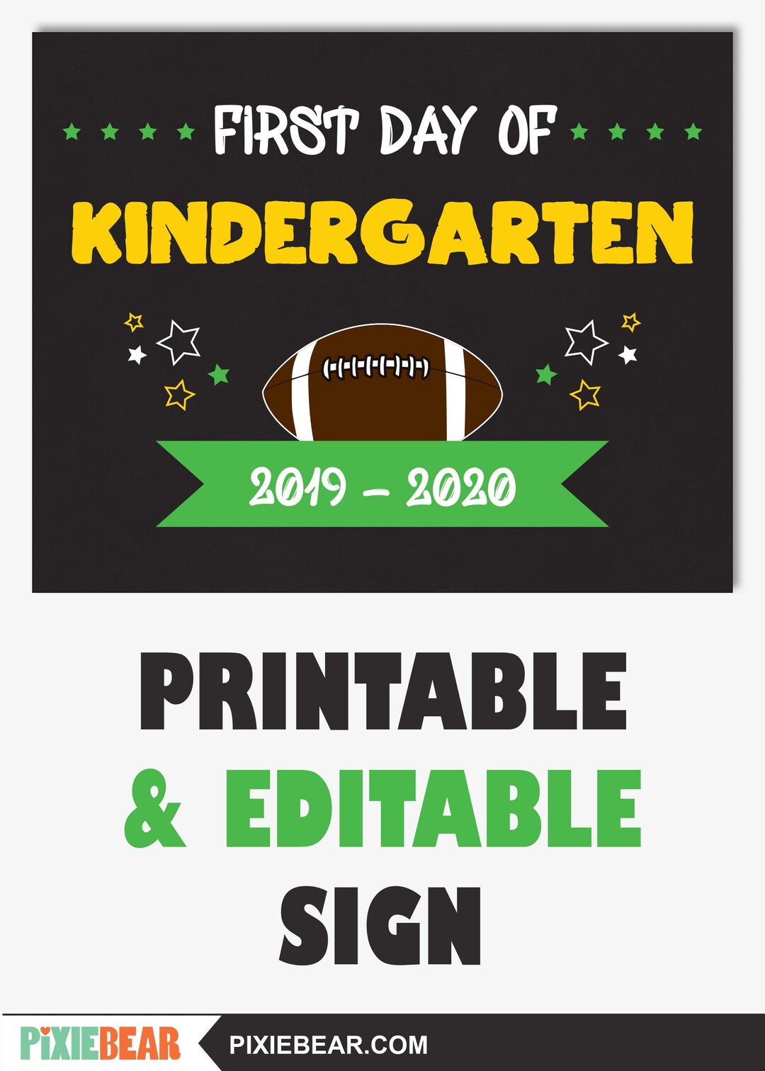 First Day of Kindergarten Sign, Printable Chalkboard Sign, Back to ...