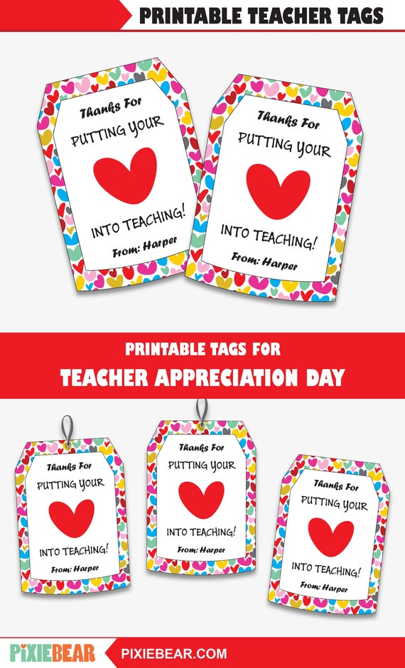 Heart Teacher Appreciation Tag - Printable Teacher Thank You Labels ...