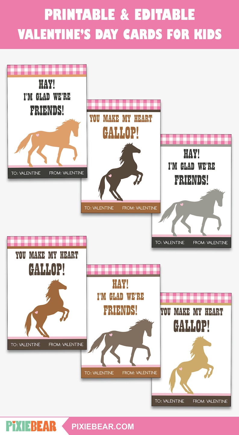 Horse Valentine Cards for Kids Printable Valentine's Day | Etsy