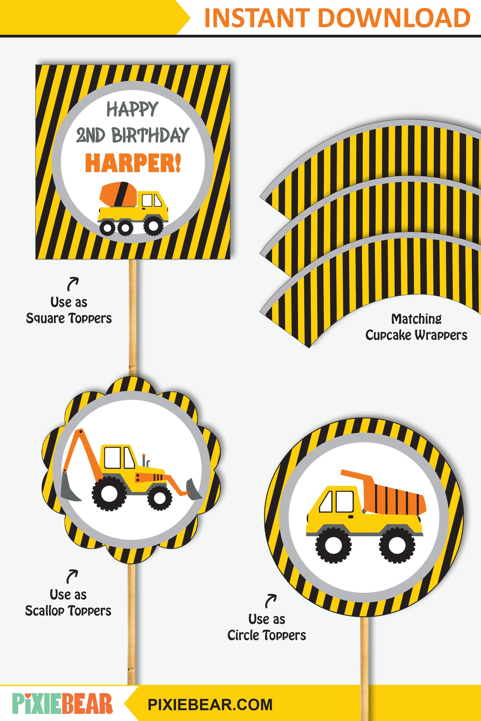 Construction Cupcake Toppers Printable Construction Toppers | Etsy Canada