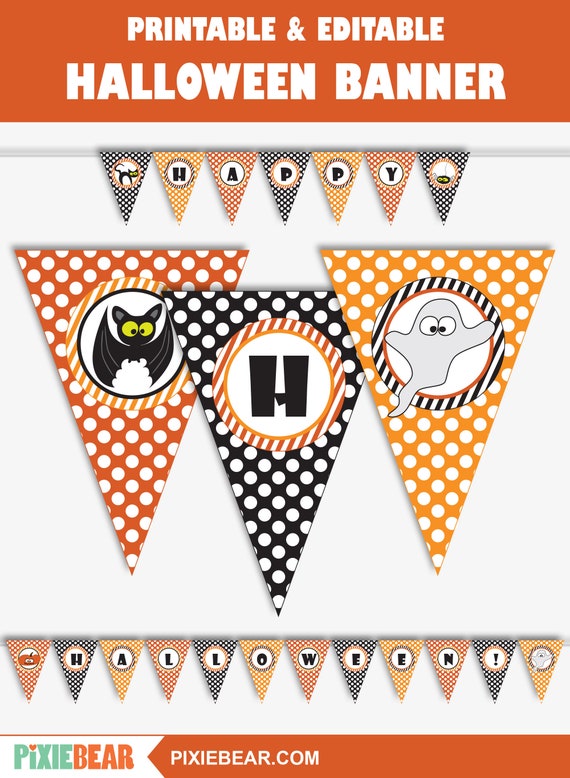 Banners & Signs DIY Instant Download Halloween Pennant Printable Happy ...