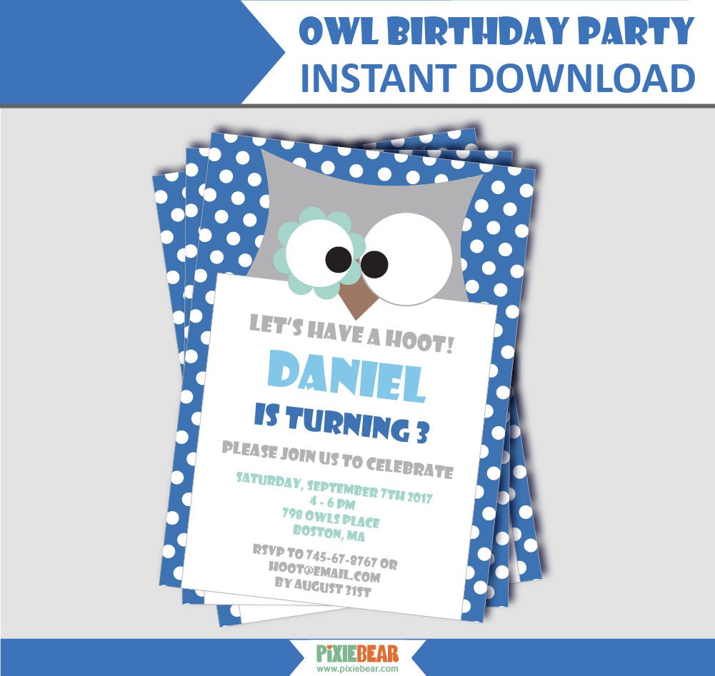Owl Birthday Party Invitation Owl Birthday Invitation Owl | Etsy