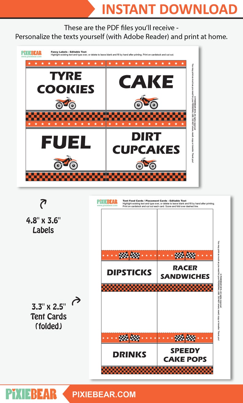 Motorcycle Party Food Labels Printable Decorations for a - Etsy Canada