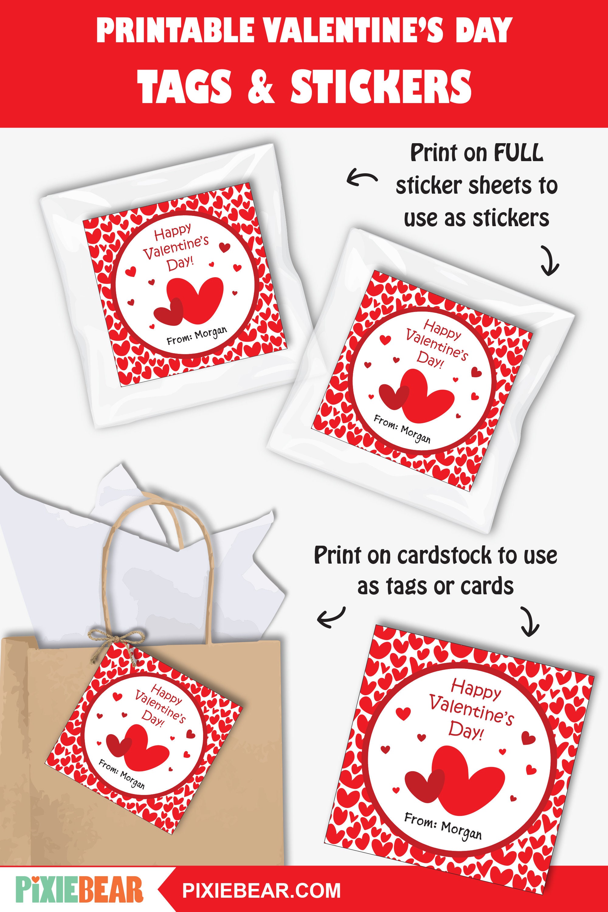 Printable Red Hearts Valentine's Day Cards or Tags for - Etsy