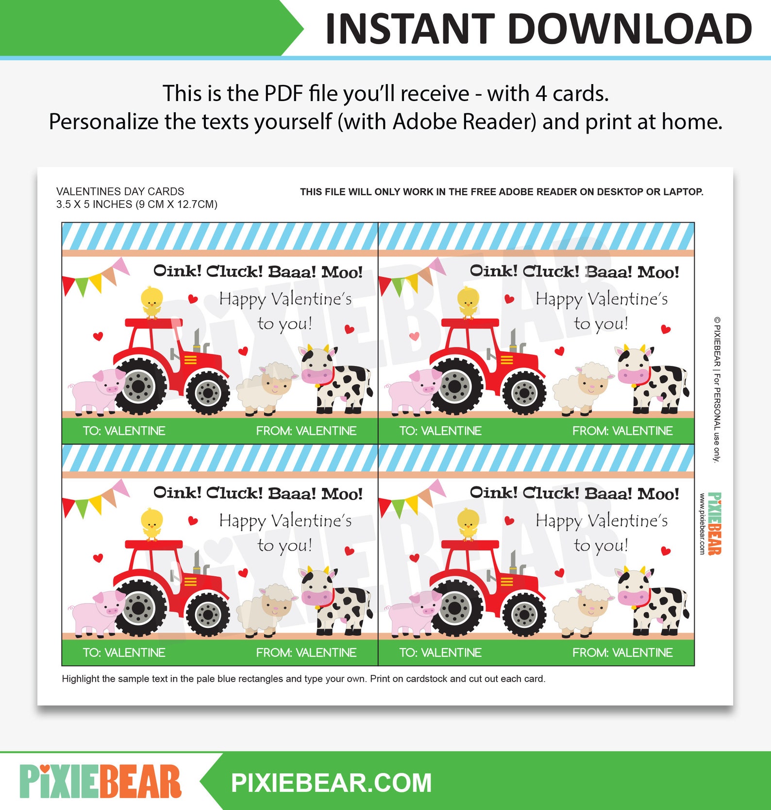 Farm Valentine Cards for Kids Printable Animal | Etsy
