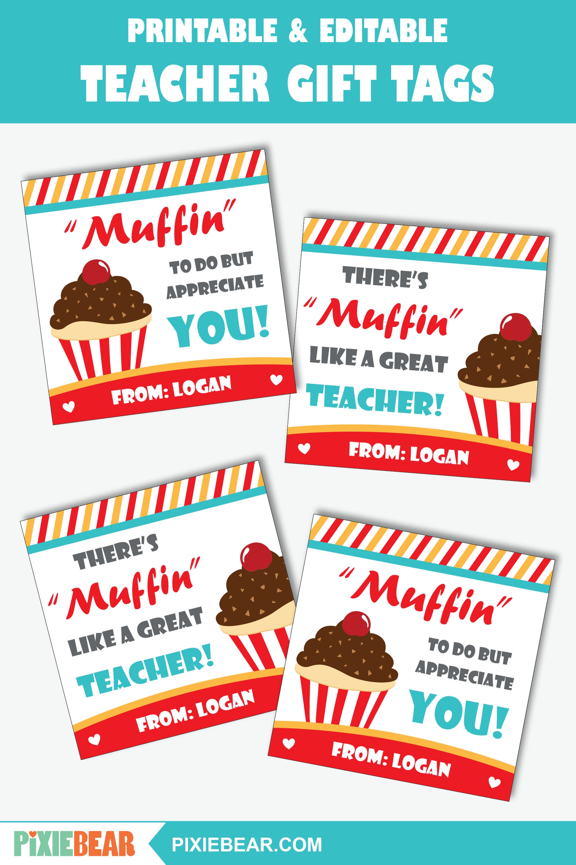 Teacher Appreciation Muffin Tags Printable Teacher Muffin - Etsy Israel