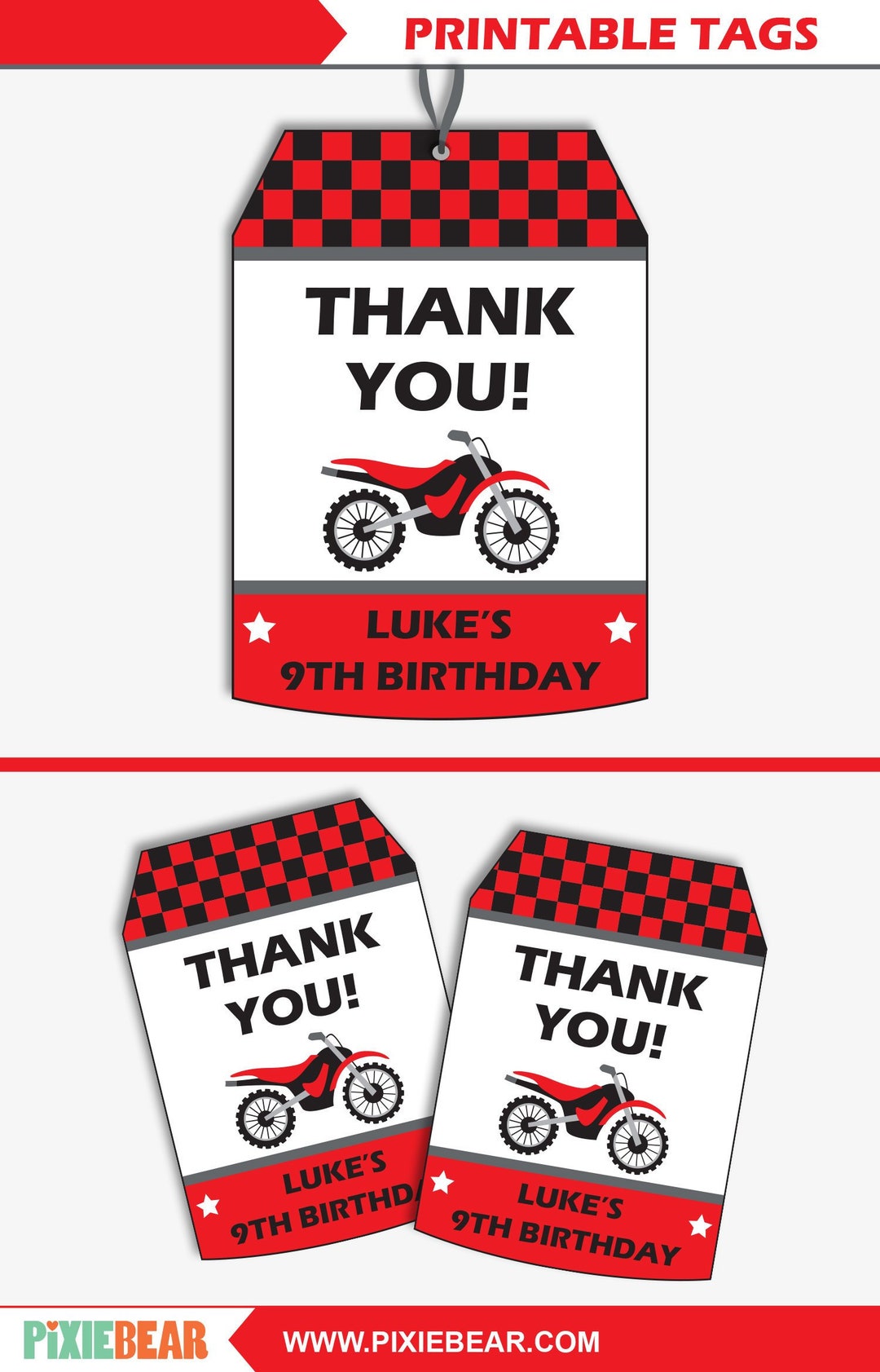 Dirt Bike Party Thank You Tags Printable Favor Tags for a Motorcycle ...
