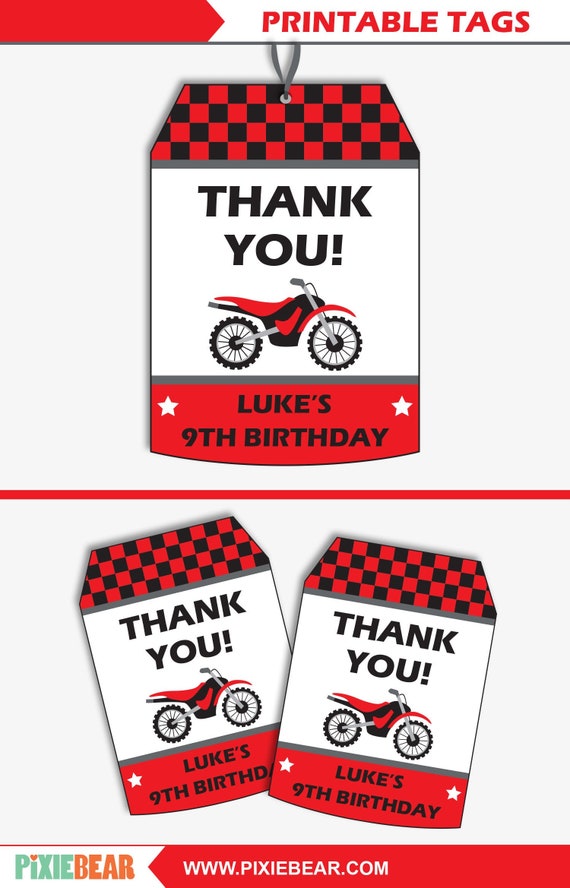 Dirt Bike Party Thank You Tags - Printable Favor Tags for a Motorcycle ...