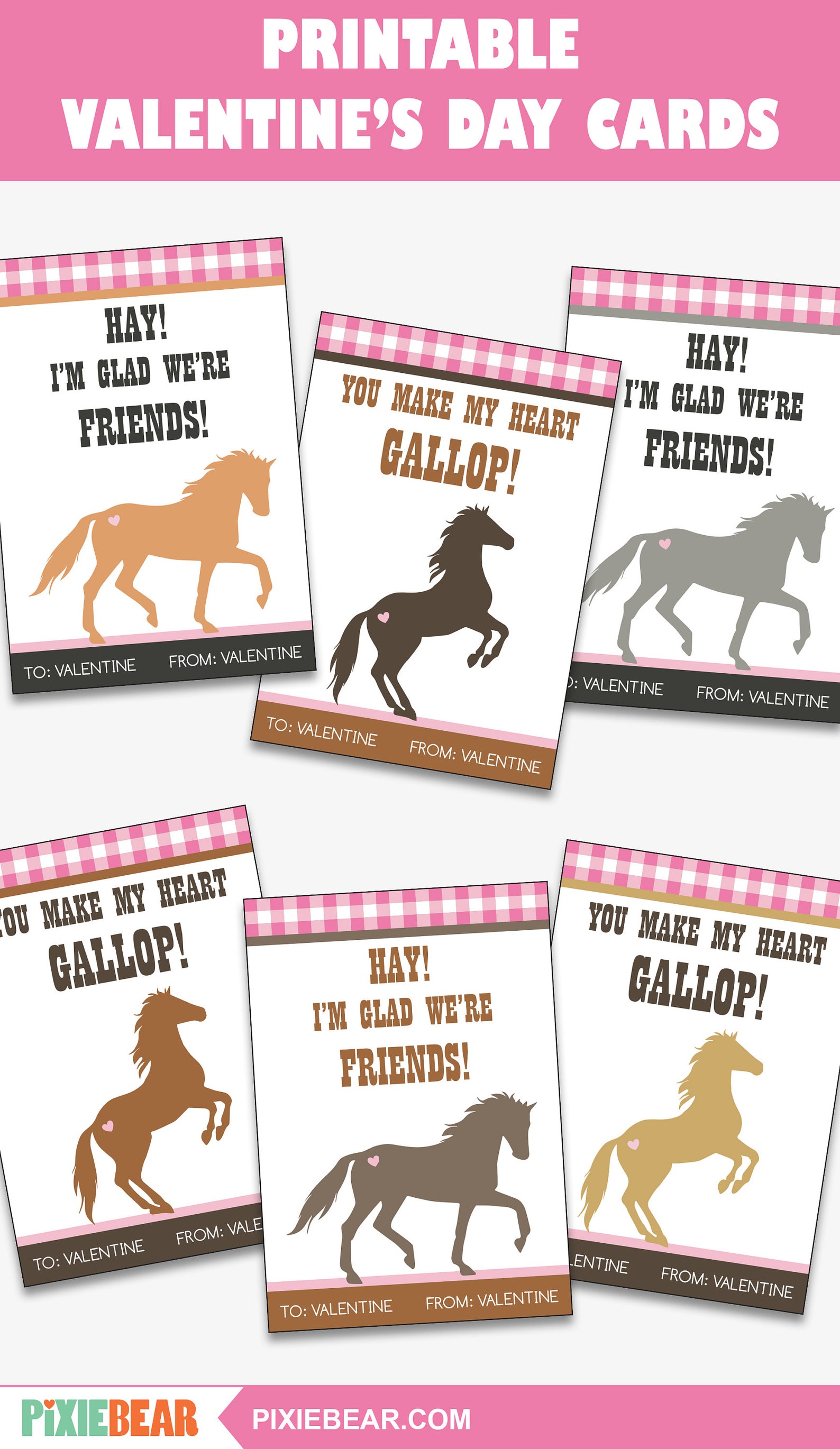 Horse Valentine Cards for Kids Printable Valentine's Day | Etsy