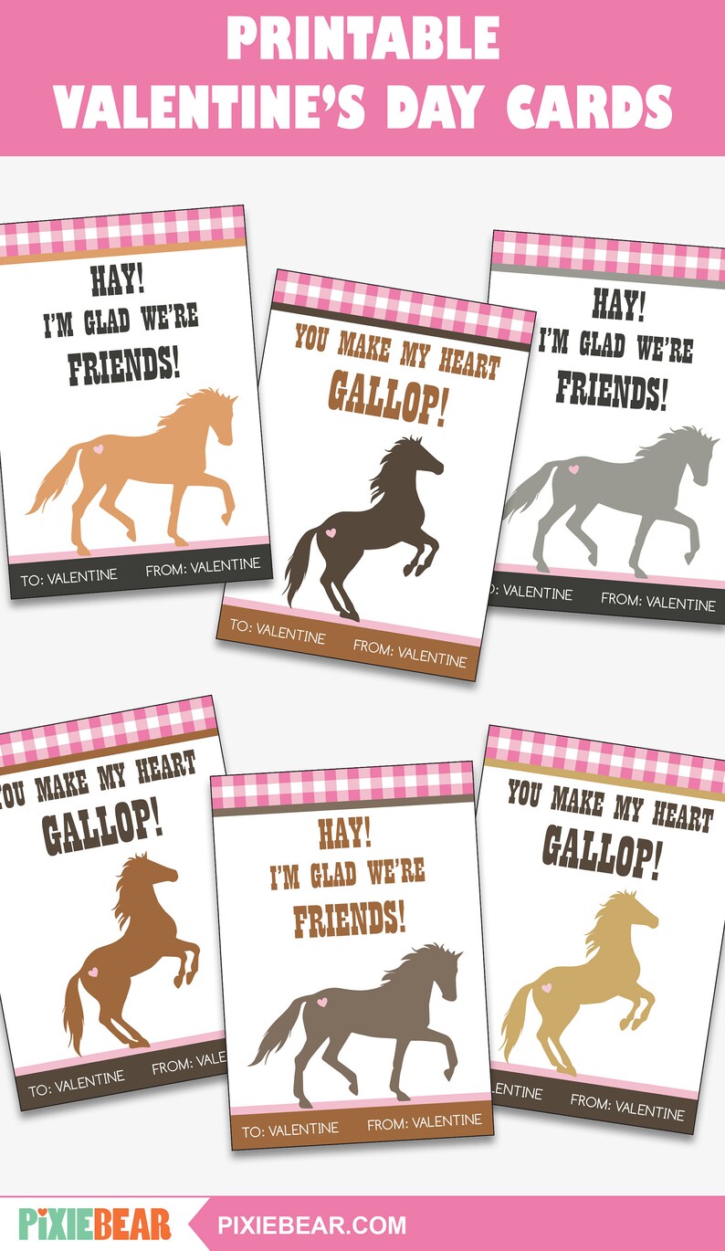 Horse Valentine Cards for Kids Printable Valentine's Day | Etsy