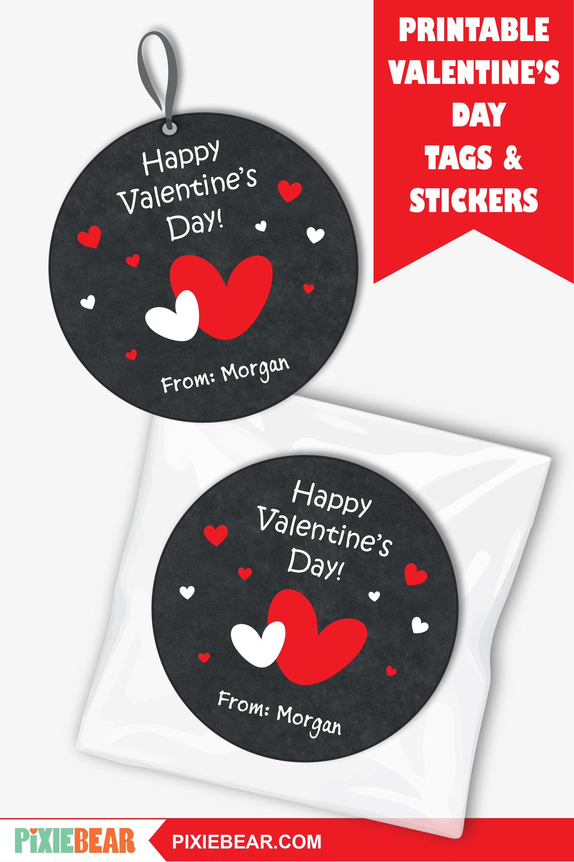Valentines Day Hearts Stickers Printable Valentine Tags for | Etsy