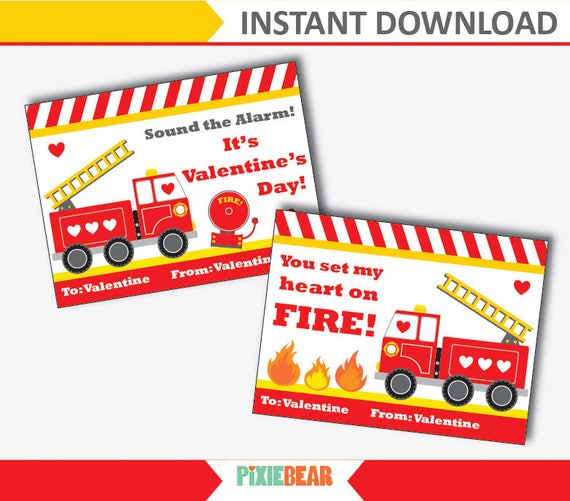Firetruck Valentine Cards - Fire Truck Valentine - Firetruck Valentine ...