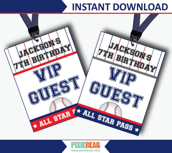 Baseball Birthday VIP Passes - Baseball Party VIP Pass - All Star Party ...
