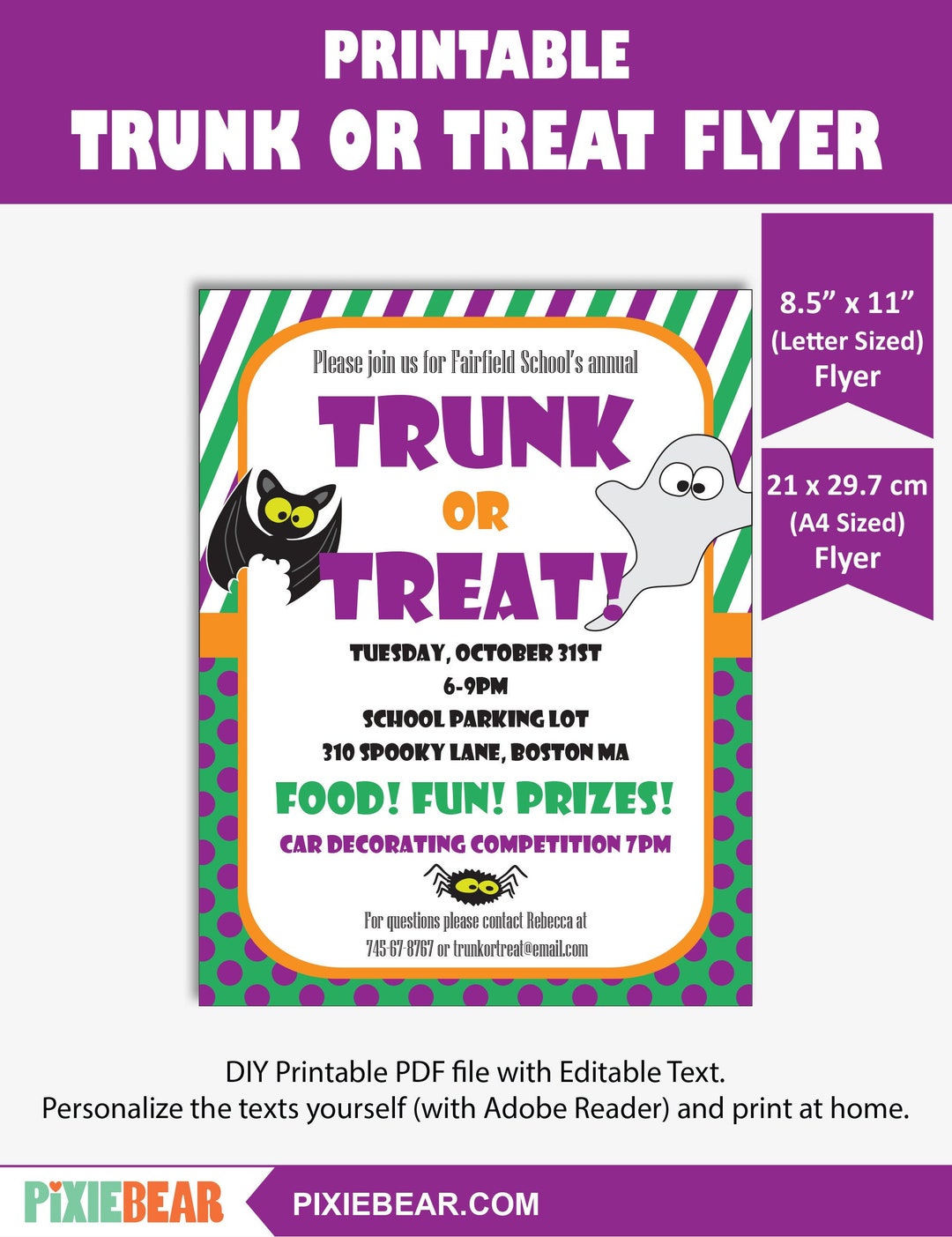 Editable Trunk or Treat Flyer Printable Trunk or Treat Poster Template ...