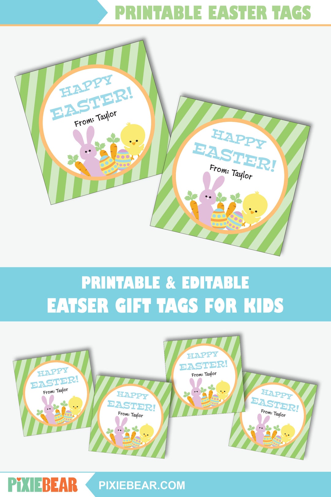 Printable Easter Tags Happy Easter Tags for Kids, Personalized Easter ...