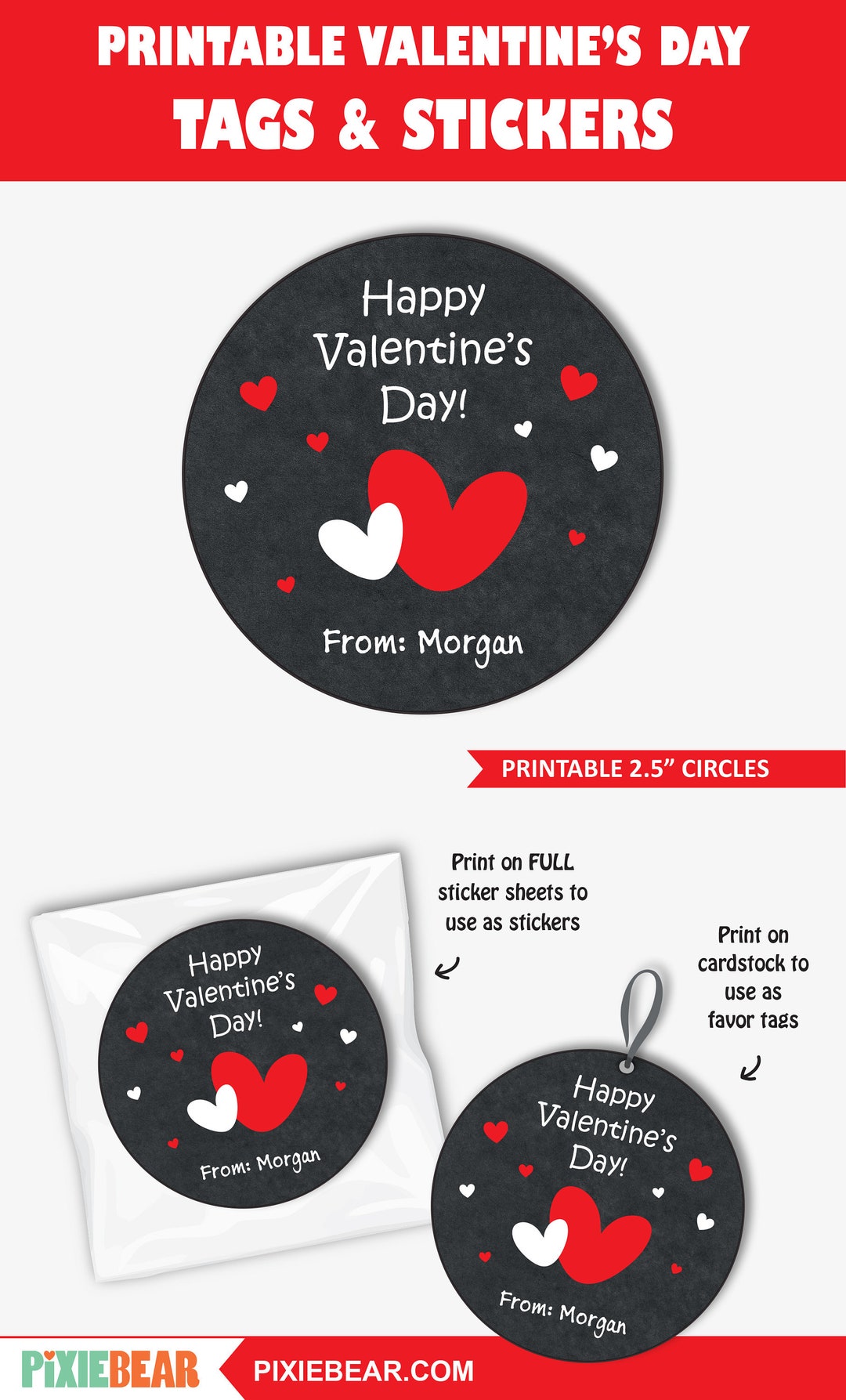 Valentines Day Hearts Stickers Printable Valentine Tags for Kids ...