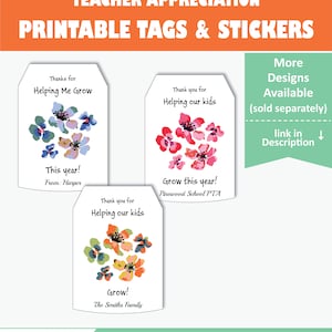 Floral Teacher Appreciation Thank You Tags Printable Teacher Gift Tags ...