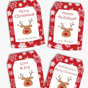 Reindeer Gift Tags Printable Christmas Tags, Personalized Christmas ...