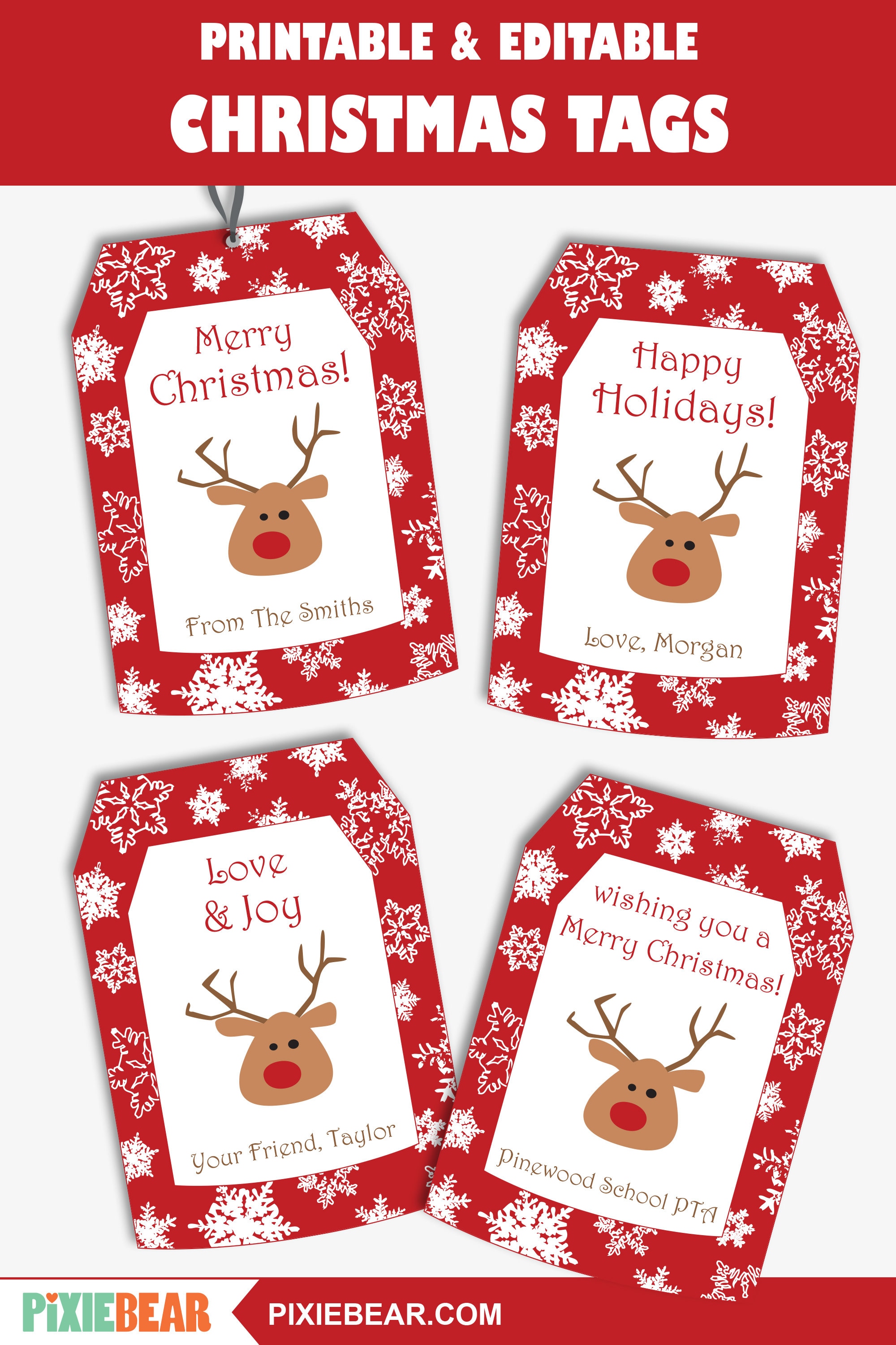 Reindeer Gift Tags Printable Christmas Tags Personalized | Etsy