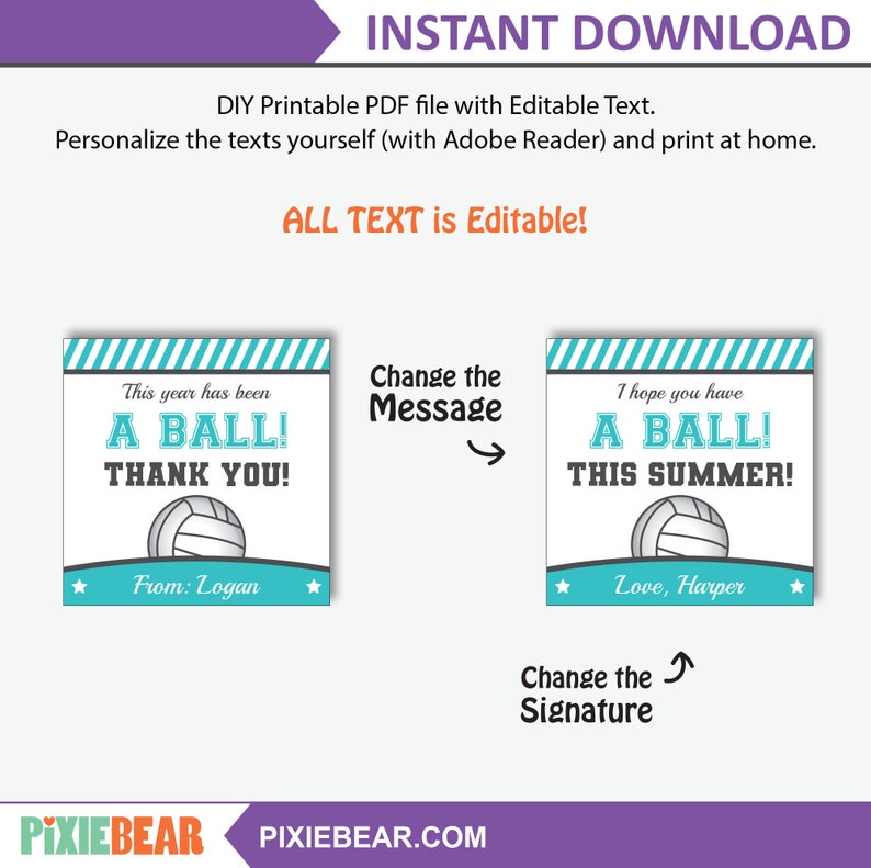 Volleyball Coach Card Printable Teacher Appreciation Tag or | Etsy