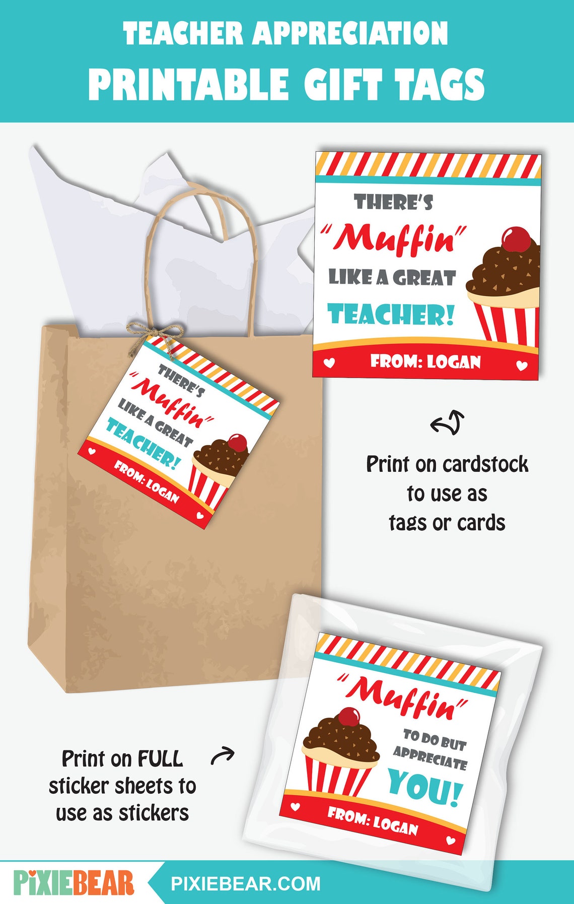Teacher Appreciation Muffin Tags Printable Teacher Muffin - Etsy Israel