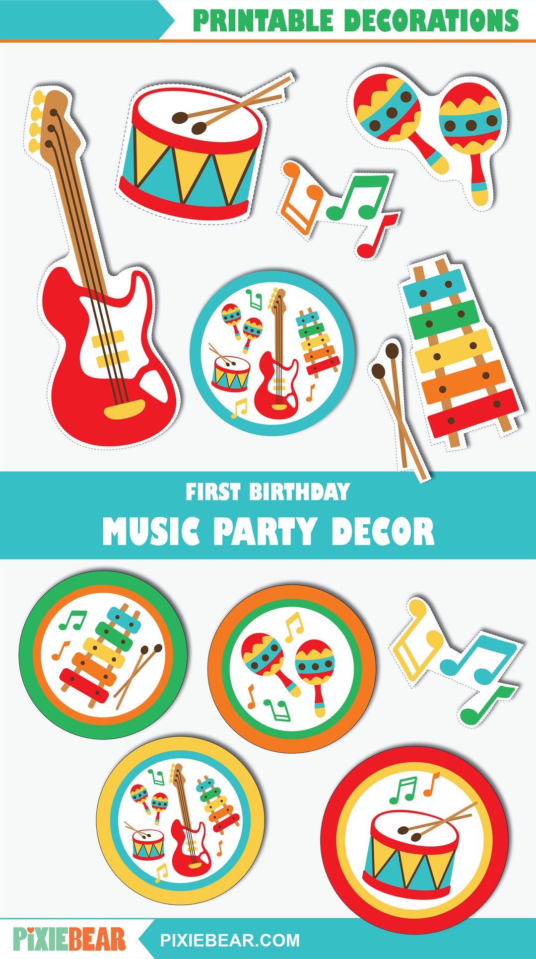 Music Birthday Party Decorations Printable Music First Birthday Decor ...