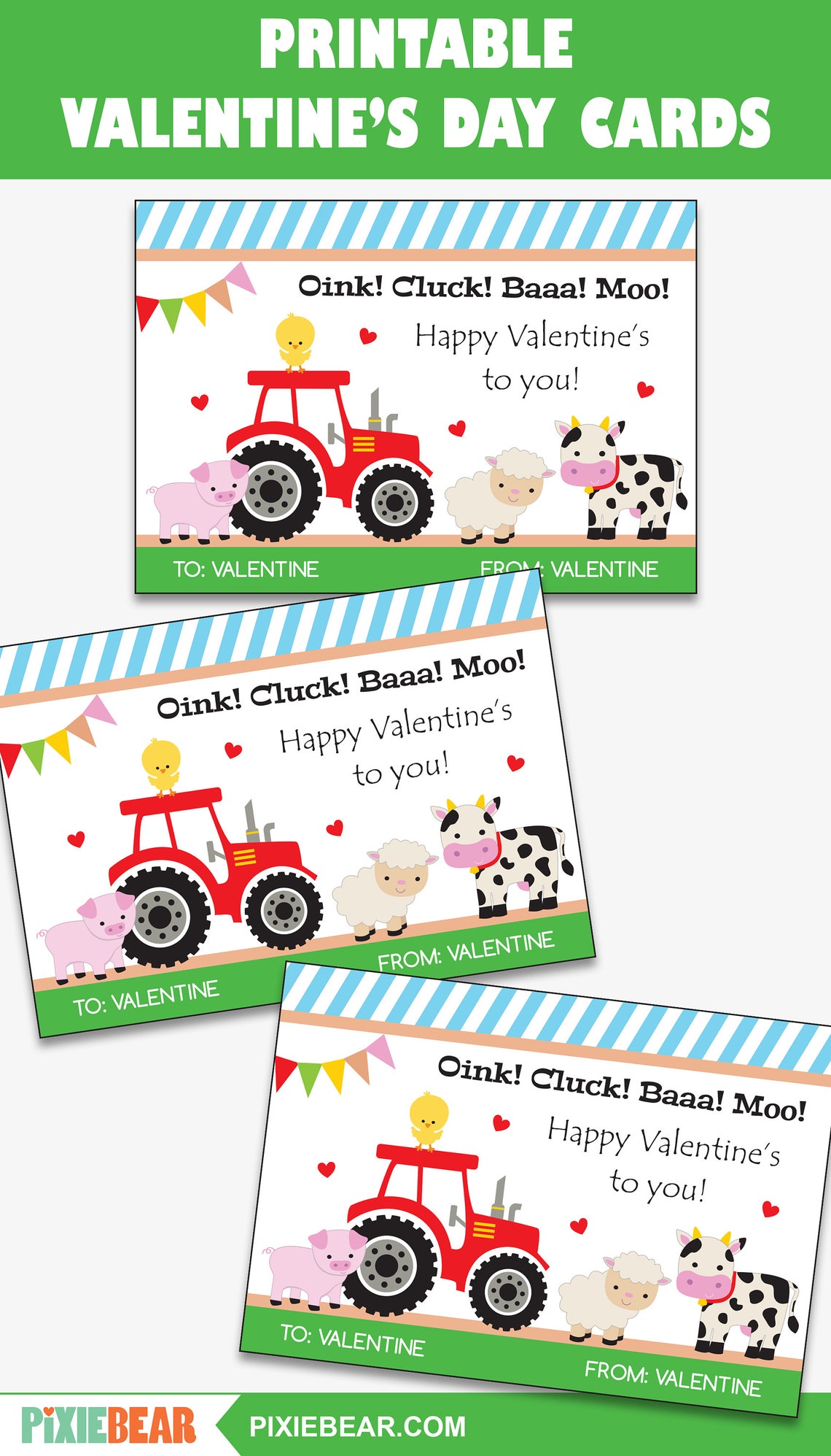 Farm Valentine Cards for Kids Printable Animal | Etsy