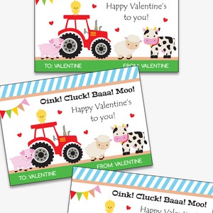 Farm Valentine Cards for Kids, Printable Animal Valentine's Day Cards ...