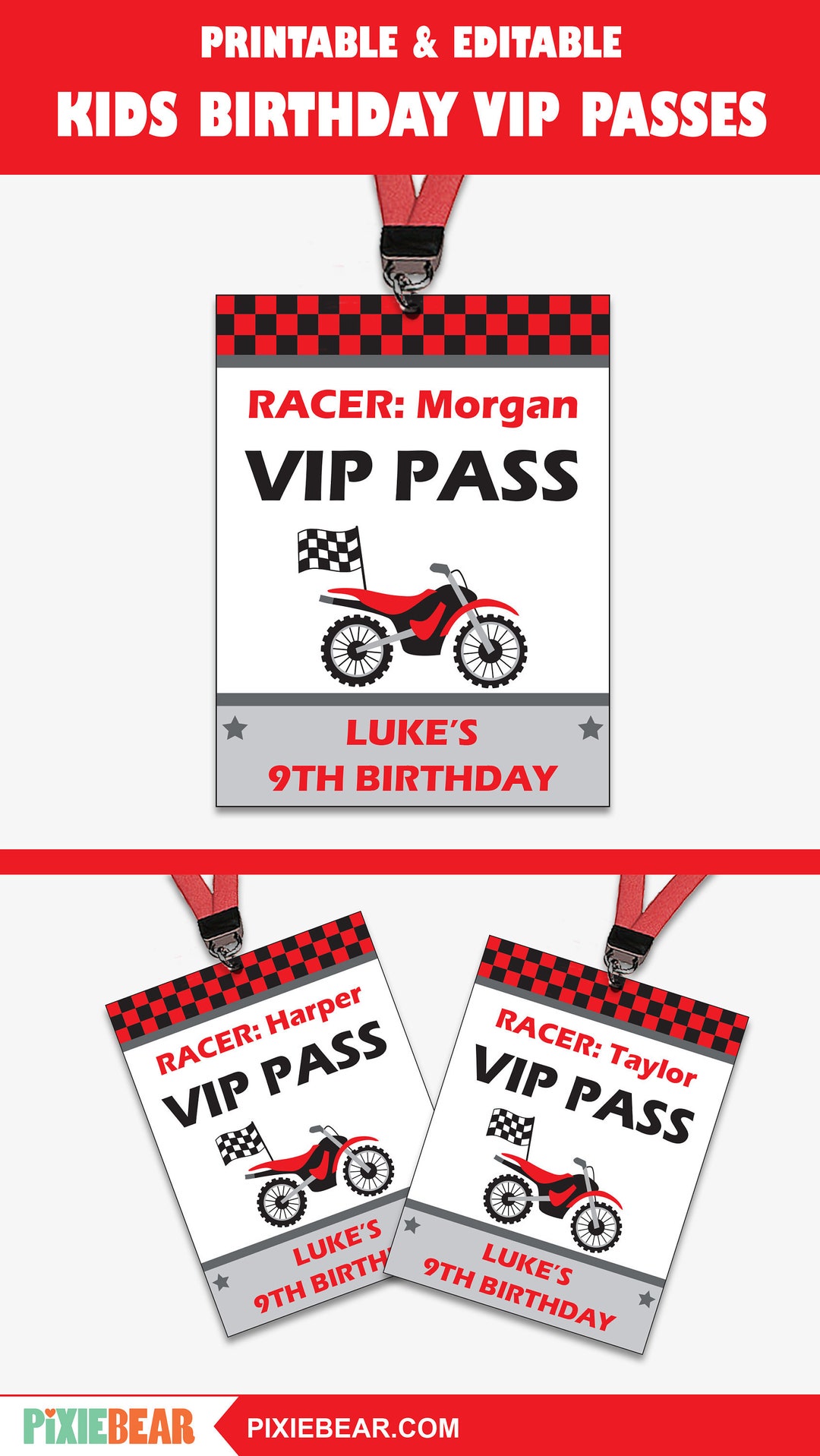 Dirt Bike Party VIP Passes Printable VIP Pass for a Motorcycle Birthday ...