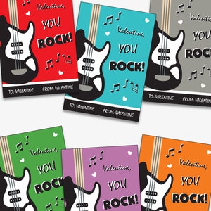 Guitar Valentine Cards for Kids, Printable You Rock Valentine's Day ...