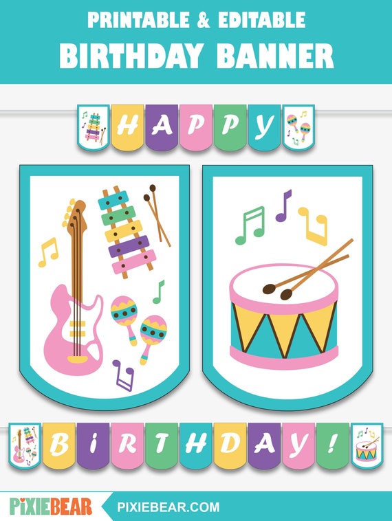Music Banner, Printable First Birthday Banner, Personalized Music ...