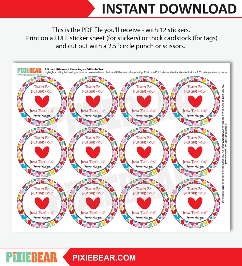 Heart Teacher Appreciation Tags Printable Teacher | Etsy