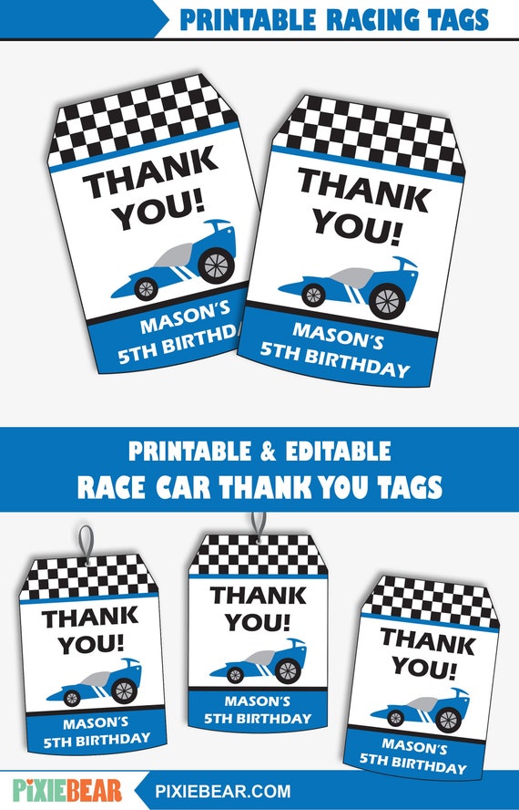 Race Car Birthday Favor Tags - Printable Racing Party Thank You Tags, Racing Birthday Gift Tags ...